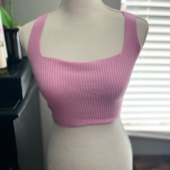 Tops | Adorable Pink Ribbed Crop Top With Ribbon Ties | Poshmark
